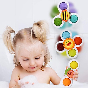 3PCS Suction Cup Spinner Bath Toy for 1 2 Year Old Baby Toys Spinning Top Baby Toys Sensory Toys for Toddlers 1-3 (Classic)