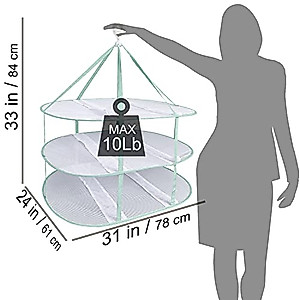 AMBER CAT | 𝓐𝓜𝓑𝓔𝓡 𝓒𝓐𝓣 | 3-Tier Sweater Drying Rack Mesh | Foldable Hanging Dryer | Laundry Mesh Drying Rack | Foldable Clothing Dryer Racks Collapsible (3 Tier Green)