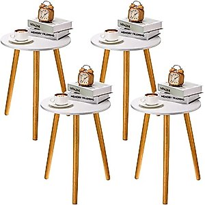 4 Set Round Side Table End Table with 3 Wood Legs Modern Accent Tray Nightstand White Bedside Table Small Coffee End Table for Living Room, Bedroom, Small Spaces, Easy Assembly 20.5 x 15.7 Inches