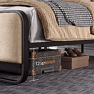 SHA CERLIN Full Size Platform Metal Bed Frame with Curved Upholstered Headboard and Footboard, Large Under Bed Storage, No Box Spring Needed, Modern, Beige