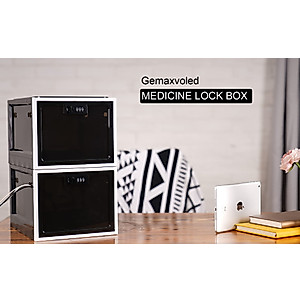 Gemaxvoled 2 Pack Medicine Lock Box, Large Capacity Premium Material Lockable Storage Bin Organizer Box for Safe Medication/Fridge Food/Snacks/Phone/Tablet Jail(Black)