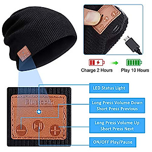 Beanie Hat Headphones, Wireless V 5.0 Knit Music Beanie Unisex, Cap Built-in Stereo Speakers, Valentine's Day Winter Gifts for Outdoor Sports, Men Women (Black)