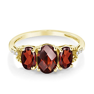 Gem Stone King 10K Yellow Gold Red Garnet and Diamond Accent Engagement Ring For Women (2.16 Cttw, Gemstone Birthstone, Available in size 5, 6, 7, 8, 9)