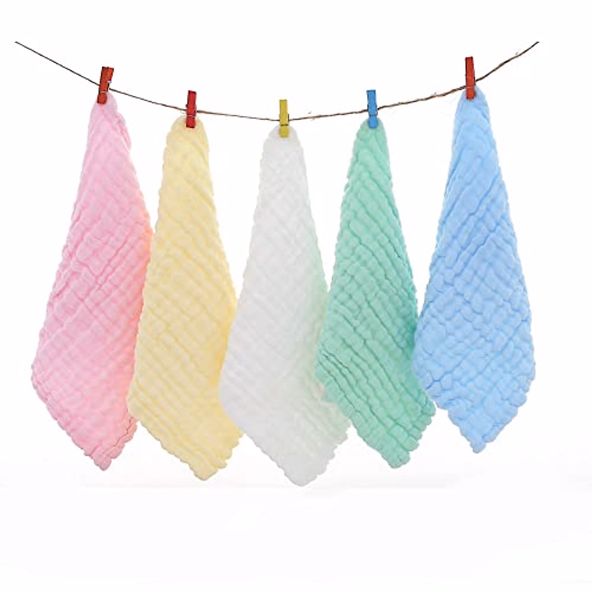 Baby Muslin Washcloths 100% Cotton Muslin Squares Cloths 5 Pack Baby Washcloth 6 Layers Organic Cotton Baby Face Towels Reusable Extra Soft Baby Face Towel and Wash Cloths for Bath (30 * 30CM)