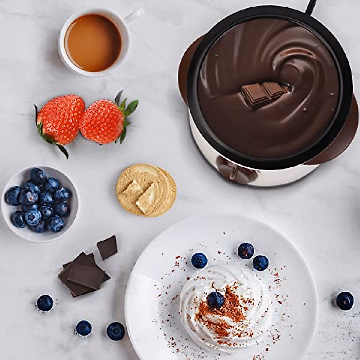 Micnaron Chocolate Fondue Pot, Electric Chocolate Melting Pot, Chocolate Maker Chocolate Marshmallow Candy Melting Warming Fondue Set Dipping Pot with 10pcs Forks & Removable Pot for Party, White