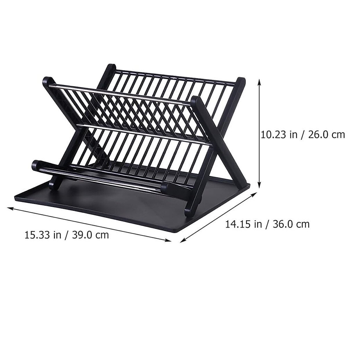 DOITOOL Stainless Steel Dish Drying Rack for Kitchen Counter: 2-Tier Dish Drainer Kitchen Plate Rack with Drainboard - Foldable and Compact for Space-Saving Storage, Black