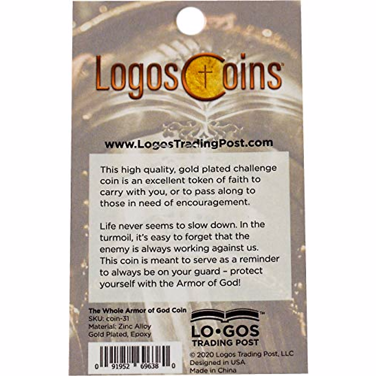 Armor of God, Christian Challenge Coin for Bible Study, Youth Groups, Handout for Teens, Religious Antique Gold-Color Plated Prayer Token