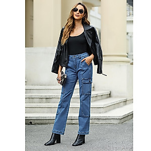 GRAPENT Women Clothing High Waisted Wide Leg Jeans Denim Pants for Women Loose Pants High Waist Western Wear Baggy Pants Women Trendy Pants Color Medium Blue Size 14