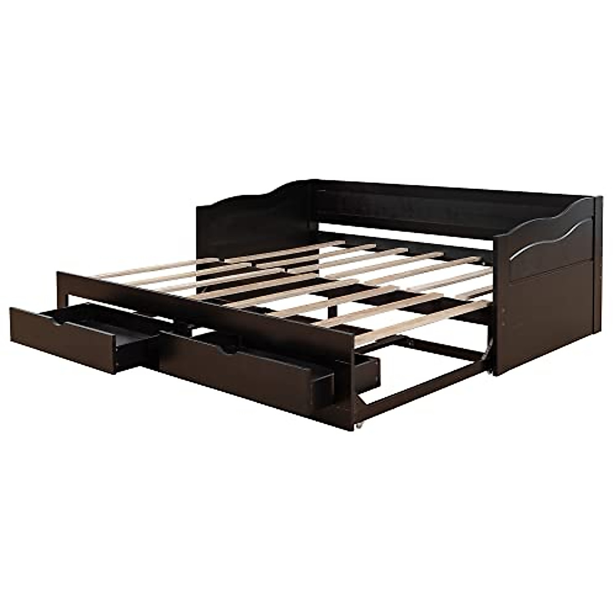 Bellemave Daybed with Drawers Twin Size Wood Daybed with Storage Extendable Twin to King Extending Daybed for Kids Teens Adults, No Box Spring Required, Espresso