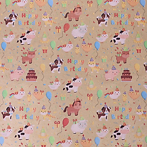 Aimyoo Farm Animal Kids Kraft Birthday Wrapping Paper Jumbo Roll, Baby Barn Animal Gift Wrap Paper 17 in x 60 ft