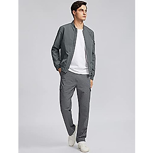 Pudolla Men's Bomber Jackets With 5 Pockets Lightweight Windbreaker Jackets For Men Outwear Casual Jacket Coat for Golf(dark grey L)