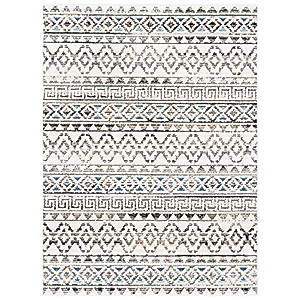 SAFAVIEH Sedona Collection 8' x 10' Ivory/Grey SED883A Moroccan Boho Tribal Non-Shedding Living Room Bedroom Dining Home Office Area Rug