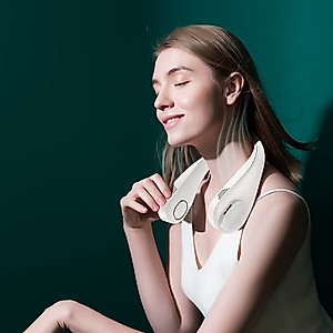 HUAYU, Personal Fan Neck, Neck Fans Portable Rechargable Prime, Portable Neck Fan Rechargeable, USB Powered Fan, 3 Speeds Hands free Neck Fan for Sporting and Outdoor activities (White&Pink)