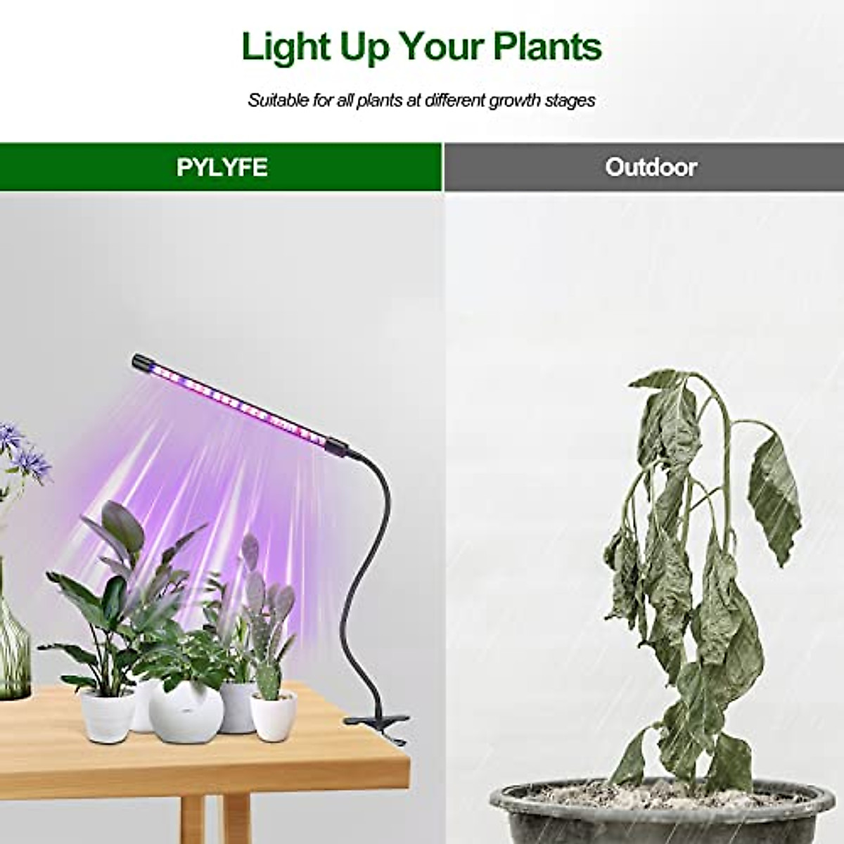 Grow Lights for Indoor Plants, Grow Light with Red Blue Full Spectrum, 3 Switch Modes LED Grow Light with Adjustable Gooseneck, 9 Dimmable Levels Plant Lights for Indoor Plants with Automatic Timer