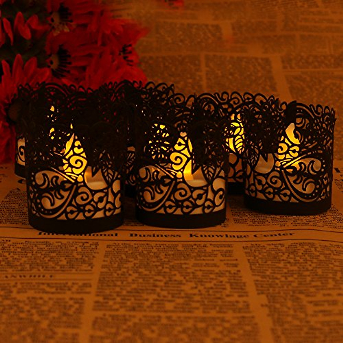 Candle Wraps, Sevend 50 Pieces Tea Light Wraps and Candles Holders for Weeding, Table, Gift, Outdoor (Black Candle Wraps)
