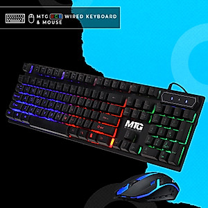 MTG RGB Backlit Mechanical Wired Gaming Keyboard and Mouse, Full Anti-ghosting Keys and RGB Stereo Speaker with 6 Colorful LED Modes with RGB Headphone for Desktop PC Laptop Combo