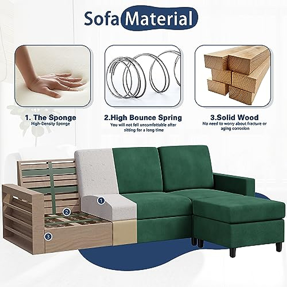 JAMFLY 79" Convertible Sectional Sofa Couch, L Shaped Couches for Living Room Clearance Set, Small Sectional Sofa with Chaise Modern Linen Fabric (Green)