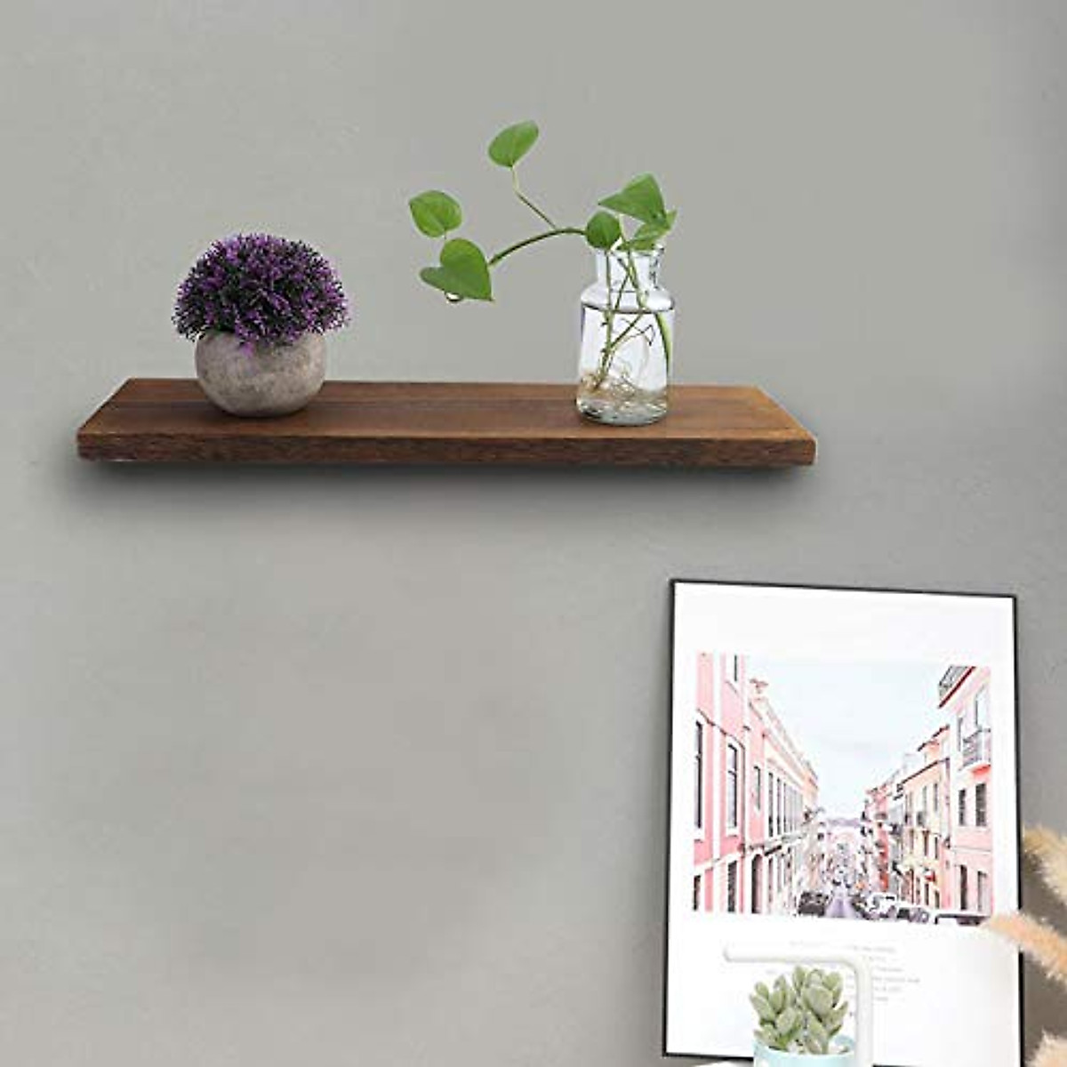 Tiiyee Floating Shelves, Brown Creative Living Room One Word Partition Simple Bedroom Wall Hanging Farmhouse Decorative Shelf TV Background Wall Bookshelf Living Room Photo Frames Display(30*14*2cm)