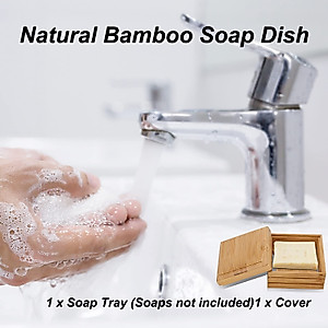 GREENWISH Bamboo Soap Dish Wood Soap Box with Lid Bar Soap Tray Holder Storage Rack Container with Drainage Bathroom Shower Storage Holder Plat Soap Saver Soap Case with Drain for Kitchen