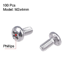 uxcell M2x4mm Machine Screws Pan Phillips Cross Head Screw 304 Stainless Steel Fasteners Bolts 100Pcs