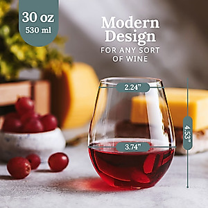 Stemless Set 4 (16 oz) – Hand-Blown Crystal Lead-Free Short Elegant Modern Round Wine Glasses for Hosting Parties