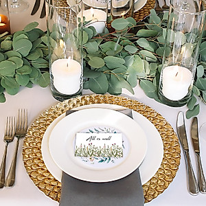 JarThenaAMCS 100Pcs Vintage Wildflower Place Cards 2 x 3.5 Inch Green Wild Floral Tented Cards Blank Table Name Sign for Party Reception Table Setting