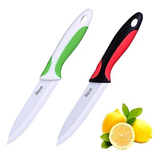 Zhiyun Paring knife 2 pcs Ceramic Knives 4 Inch Fruit Knife, Zirconia Blade with Ergonomic Comfort Handle,use for Fruit Vegetable Bread and Meat,2 knives with covers(Green and Black)