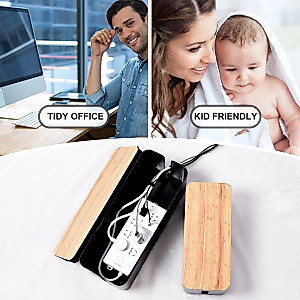 Cable Management Box, 2 Pack Large & Medium Bamboo Style Cable Organizer Box with 17 PCS Cable Management Set, Cord Organizer Box to Hide Surge Protector on Desk or Floor (Black)