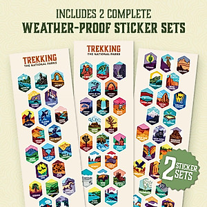 Trekking The National Parks Water Bottle with 63 Waterproof Stickers & 3 Lids (Straw, Spout, & Chug) | 32 Oz Insulated Wide Mouth Stainless Steel Bottle for Camping & Hiking | BPA-Free and Leak-Proof