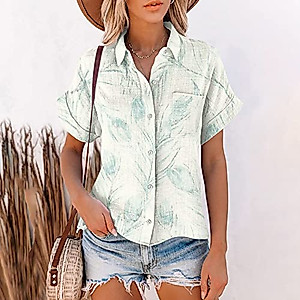 Plus Size Tops Women Short Sleeve Raglan Gradient Shirt Button Flowy Y2k Open Front Top Pleated Pocket Collar Blouse Leather Tops for Women Sexy Long Sleeve Gym Tops