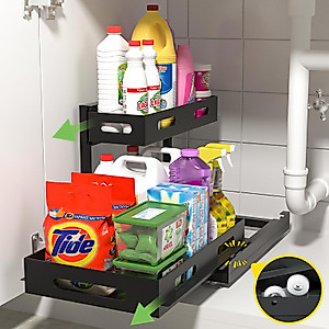 Slow Slog Under Sink Organizers and Storage, 2-Tier Sliding Under Sink Organizer, Under Cabinet Storage, Multi-Purpose Slide Out Sink Shelf, Under the Sink Organizer for Bathroom, Kitchen (Black)