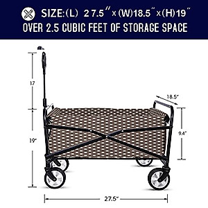 Collapsible Wagon Cart Seamless White Polka dots Dark Foldable Utility Wagon Large Capacity Garden Cart with Push Bar for Beach Camp Outdoor Shopping