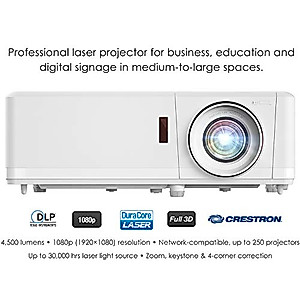 Optoma ZH406 1080p Professional Laser Projector | DuraCore Laser Light Source Up to 30,000 Hours | Crestron Compatible | 4K HDR Input | High Bright 4500 lumens | 2 Year Warranty White