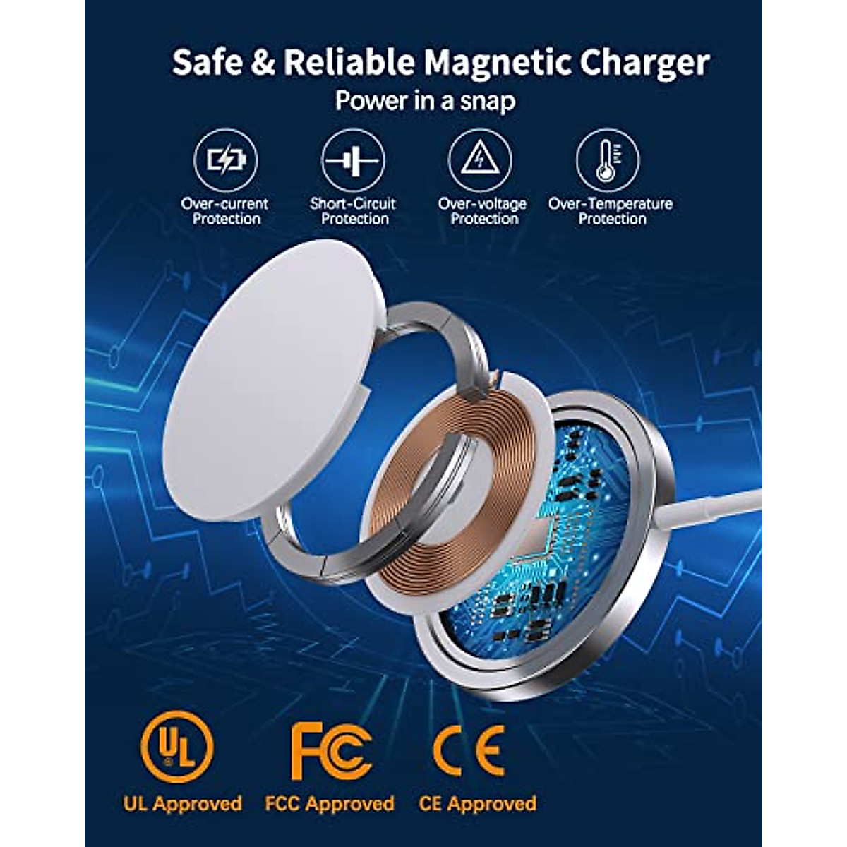 2 Pack Magnetic Wireless Charger 15W Fast Mag-Safe Charger for iPhone 14/13/12 Series and AirPods 3/2/Pro (Mag-Safe Charger Silver)