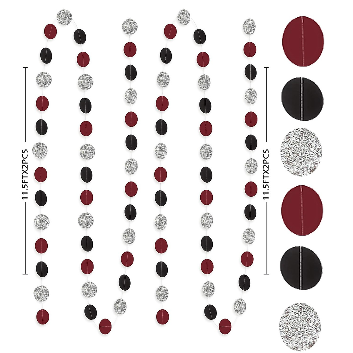 Graduation Decorations Maroon Black 2024/Maroon Black Birthday Party Decorations Bridal Shower Wedding/Burgundy Black Graduation Party Decorations/Burgundy Black Circle Paper Garlands 2pcs