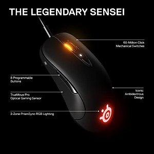 SteelSeries Sensei Ten Gaming Mouse 18,000 CPI TrueMove Pro Optical Sensor Ambidextrous Design 8 Programmable Buttons 60M Click Mechanical Switches – RGB Lighting,Black