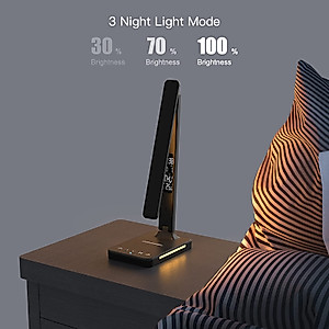 Banrterd Desk Lamp, LED Desk Lamp with Wireless Charger, USB Charing Port, Desk Lamps for Home Office, Dimmable Eye-Protecting Desk Light with Night Light, Digital Alarm Clock, Temperature, Black
