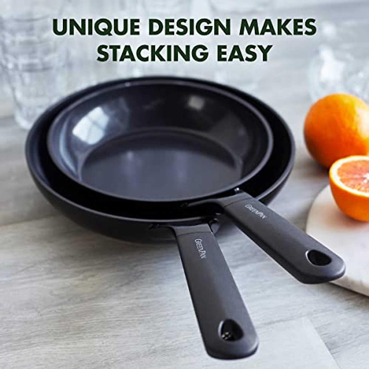 GreenPan SmartShape Healthy Ceramic Nonstick, 9.5" and 11" Frying Pan Skillet Set, PFAS-Free, Induction, Dishwasher Safe, Black