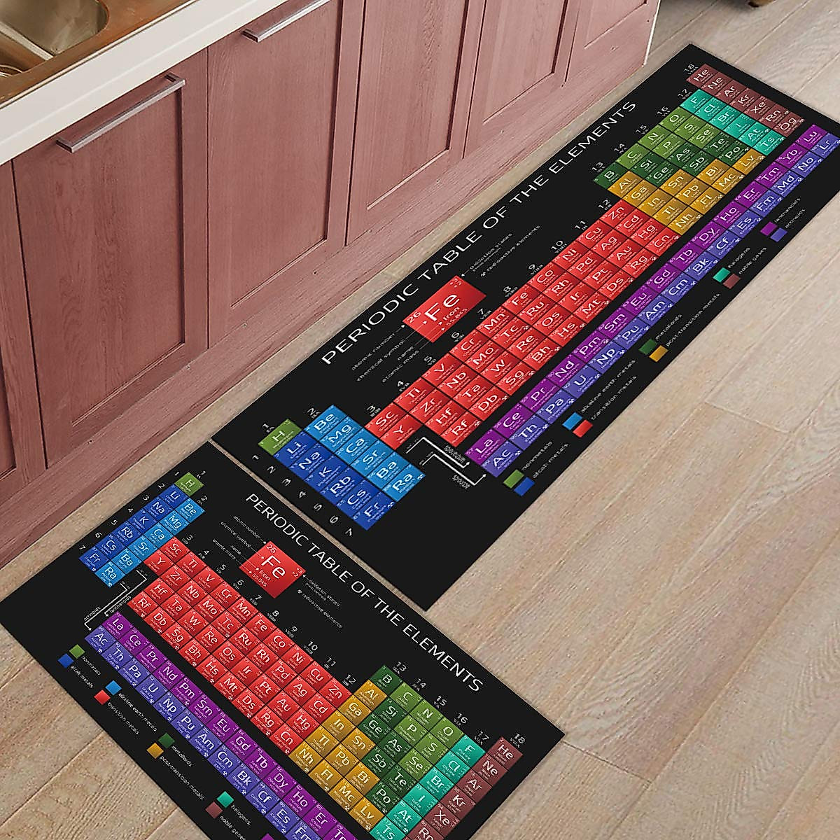 Kitchen Mat 2PCS, Periodic Table of Elements Kitchen Rugs for Kitchen Organization, Home Decor Anti-Fatigue Kitchen Floor Mats Non-Slip Kitchen Decor Runner Rug, Room Decor Standing Desk Mats