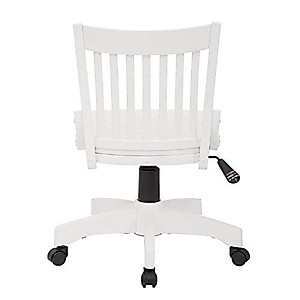 OSP Home Furnishings Deluxe Armless Wood Banker's Desk Chair with Adjustable Height, Locking Tilt, and Heavy Duty Base, White