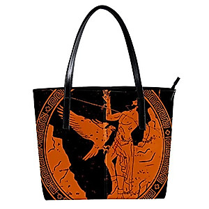 Women’s Leather Tote Bag, Ancient Greek God Prometheus Large Heavy Duty Shoulder Bag Travel Work School Handbag