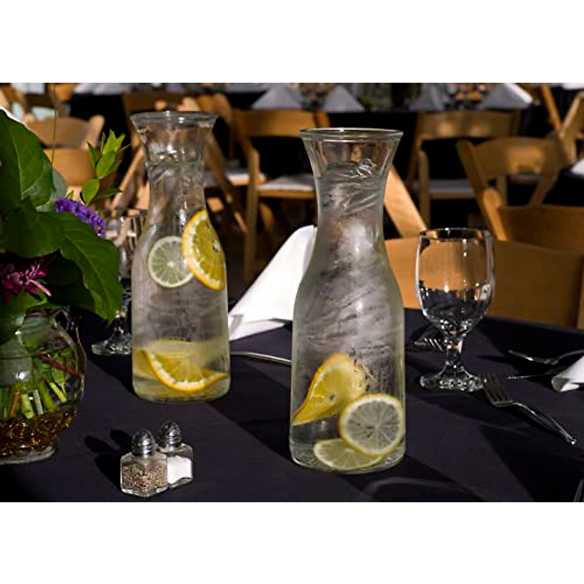 AYL Set of 2 Glass Carafe with Lids, 32 Oz Water Pitcher Beverage Serveware Carafe, Clear Glass Pitcher for Mimosa Bar, Cold Water, Brunch, Wine, Juice, Milk, Iced Tea, Lemonade,1 Hand Pour Lid