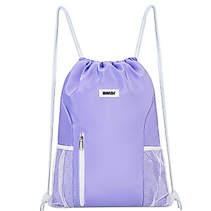 WANDF Drawstring Backpack Sports Gym Sackpack with Mesh Pockets Water Resistant String Bag for Women Men (Purple)