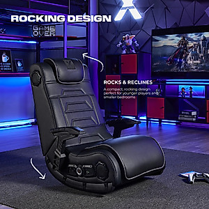 X Rocker Pro Series H3 Vibrating Floor Video Gaming Chair, with Headrest, 4.1 High Tech Audio, Wireless, Leather, Foldable, 5125901, 35" x 22" x 34.5", Black