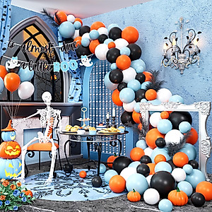 Fiesec Halloween Baby Shower Decorations for Boys Blue Orange Black, A Little Boo Is Almost Due Baby Shower Boy with Balloon Garland Arch Kit Banner Cake Cupcake Topper Ghost Bat Cutout