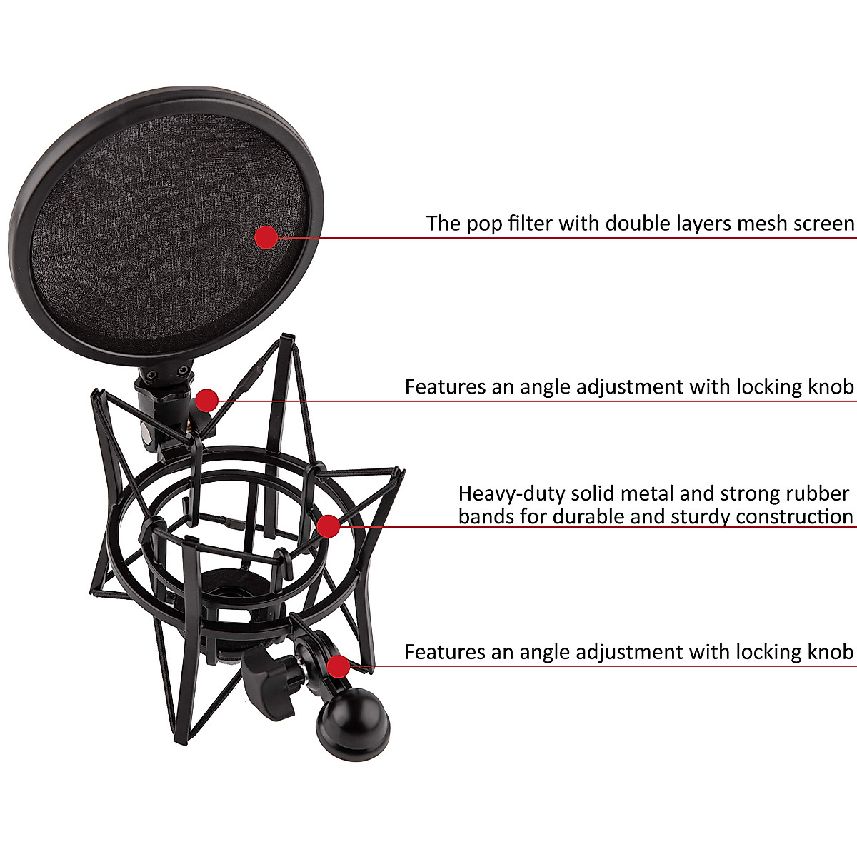 LYRCRO Microphone Shock Mount with Integrated Pop Shield for Rode Mics like K2, NT1-A,NT1000, NT2-A, NT2000, NTK, Podcaster and Procaster (20mm Internal Thread).