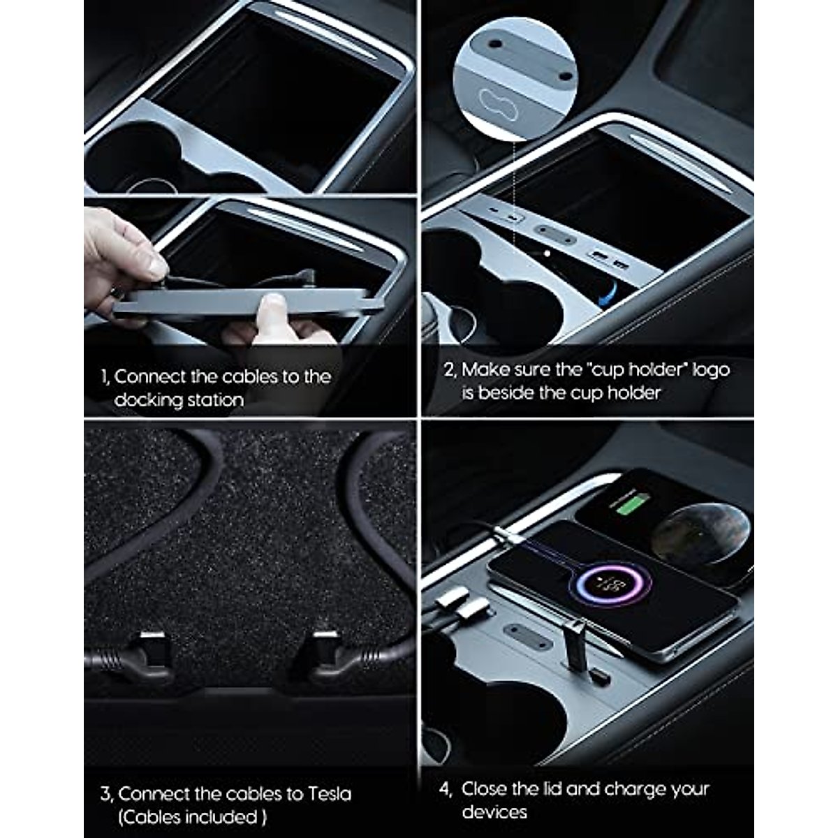 ANKEWAY Car Charger Multi Port for Tesla Model 3/Y (2021-2023), Center Console USB Hub Docking Station 100% Fit for Tesla Model 3/Y, Model 3 & Model Y Accessories, Tesla Accessories