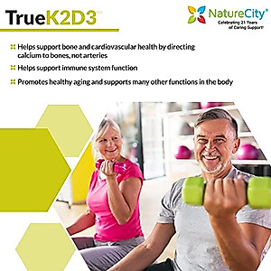 NatureCity TrueK2D3 Bone and Heart Health Formula - Plant Based 90mcg of Vitamin K2 (MK7) & 62.5mcg of Vitamin D3 60 Veggie Capsules