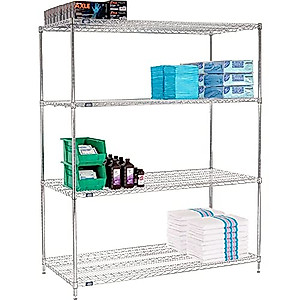Nexel Adjustable Wire Shelving Unit, 4 Tier, Commercial Dry Storage Rack, 30" x 60" x 74", Chrome