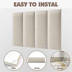 Upholstered Wall Mounted Headboard, 3D Wall Panels Peel and Stick Floating Headboard Full Size Headboard Only, Boho Dorm Tufted Bed Headboard in Beige (6 Panels, 10" x 24")